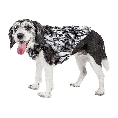 Pet Life  Luxe Paw Dropping Designer Gray-Scale Tiger Pattern Faux Mink Fur Dog Coat Jacket  Large  Black