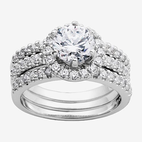 Click here for DiamonArt Cubic Zirconia Sterling Silver Bridal Ri... prices