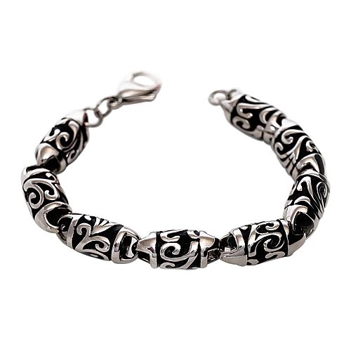 Click here for Mens 9 Stainless Steel Barrel Link Bracelet  One S... prices