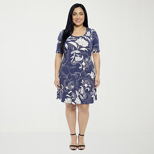Click here for 24seven Comfort Apparel Plus Size Scoop Neck Elbow... prices