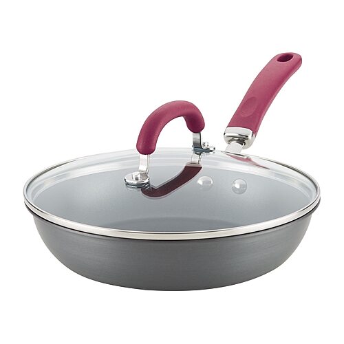 Rachael Ray Create Delicious Hard Anodized Aluminum Nonstick 10.25 Deep Skillet - Gray With Burgundy Handles