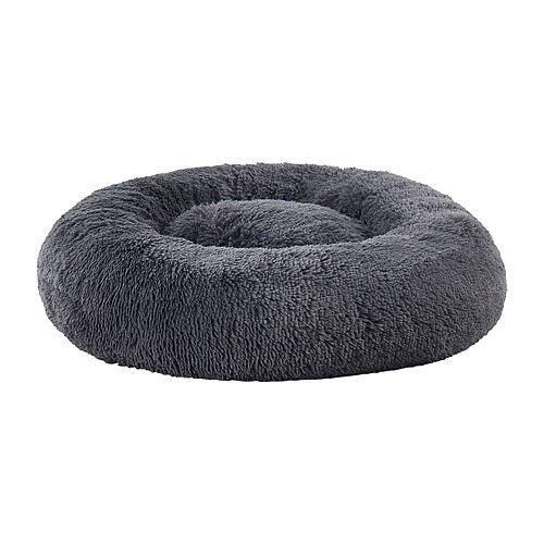 Sweet Home Collection 20in Black Round Calming Faux Fur Donut Pet Bed  One Size  Gray