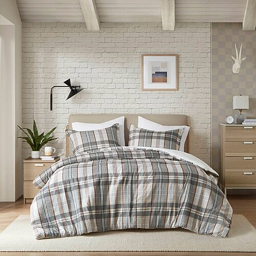 Intelligent Design Blake Plaid 3-Pc. Duvet Cover Set  Full/Queen - Tan/Gray
