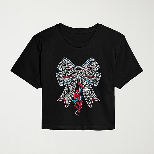 Click here for Cute Web Bow Cropped Womens Juniors Crew Neck Shor... prices