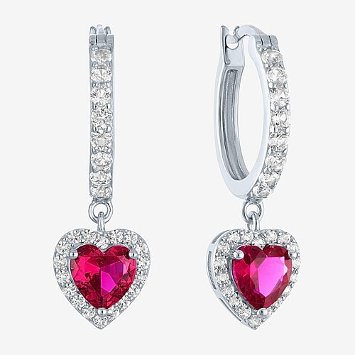 Click here for Lab Created Gemstone Sterling Silver Heart Drop Ea... prices
