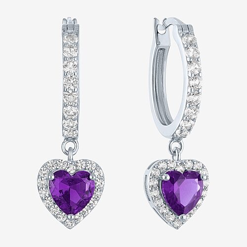 Click here for Lab Created Gemstone Sterling Silver Heart Drop Ea... prices
