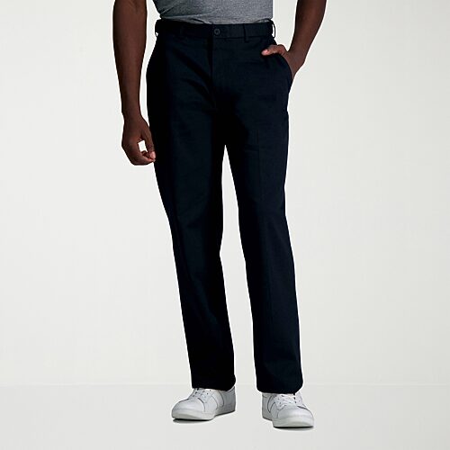 Haggar Wrinkle Free Performance Khaki Mens Classic Fit Flat Front Pant  44 30  Black
