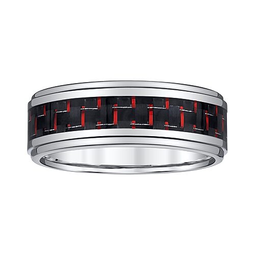 Click here for Mens 8MM Tungsten Wedding Band  9 1/2  Black Red prices
