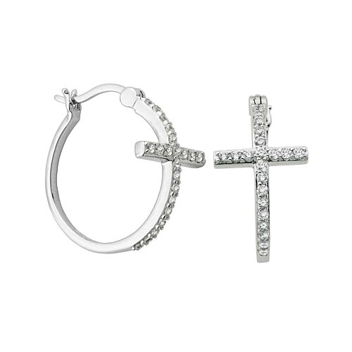 Click here for DiamonArt Cubic Zirconia Sterling Silver Cross Hoo... prices