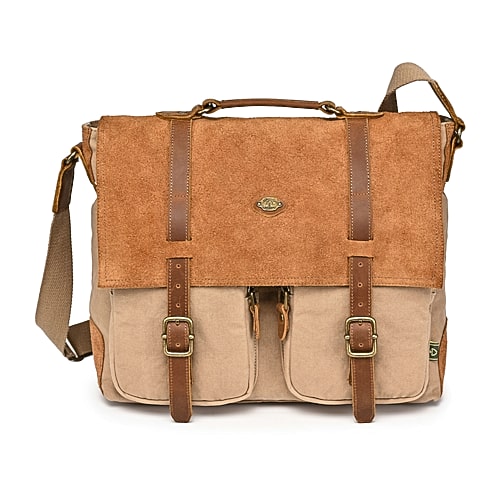 Click here for Tsd Brand Valley Oak Canvas Messenger Bag - Khaki prices