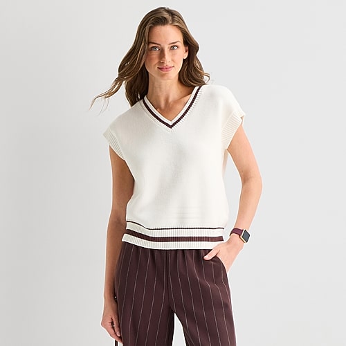 Click here for Stylus Womens V Neck Sweater Vest  Large  White prices