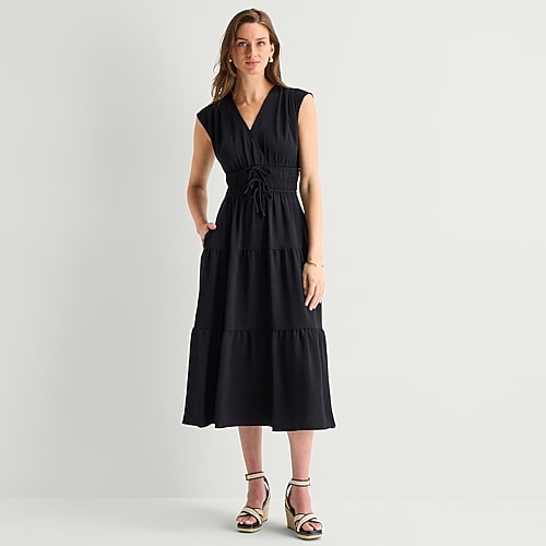 Click here for Be by CHETTA B Womens Midi V Neck Short Sleeve Fit... prices