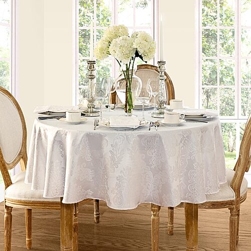 Elrene Barcelona Round Tablecloth  90 - White