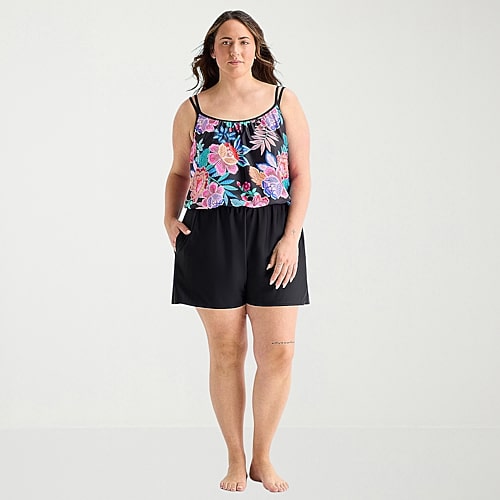 Click here for Sonnet Shores Womens Floral Plus Swim Romper  16w... prices
