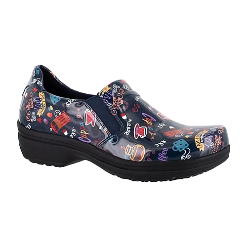 Easy Works by Easy Street Bind Slip-on Clogs - Hot Coffee Navy Patent Leather