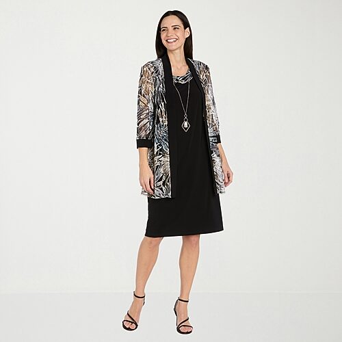 Click here for R & M Richards Womens Leaf Jacket Dress With Remov... prices