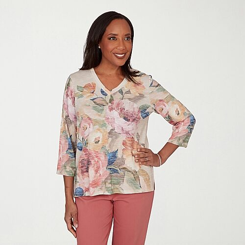 Click here for Alfred Dunner Camden Market Womens V Neck 3/4 Slee... prices