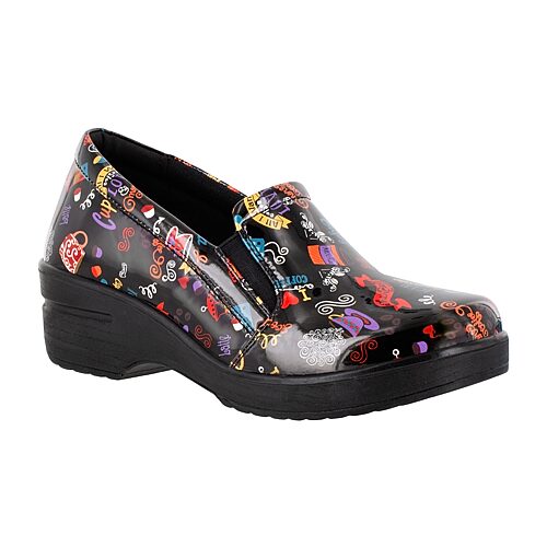 Easy Works by Easy Street Womens Leeza Clogs - Hot Coffee Black Patent