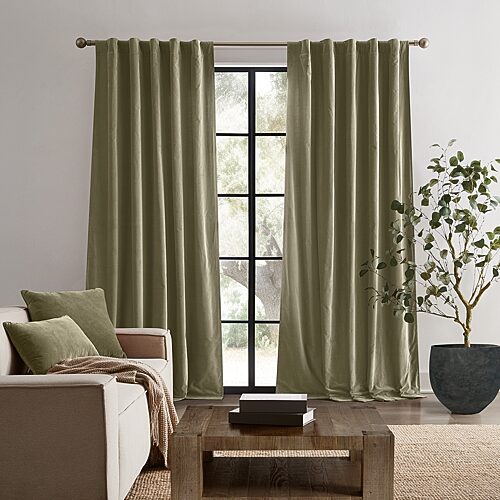 Brooklyn Loom Matte Cotton Velvet Rod Pocket Room Darkening Set of 2 Curtain Panel  One Size  Green