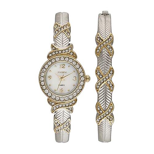 Click here for Elgin Womens Crystal-Accent Two-Tone Bangle and Wa... prices