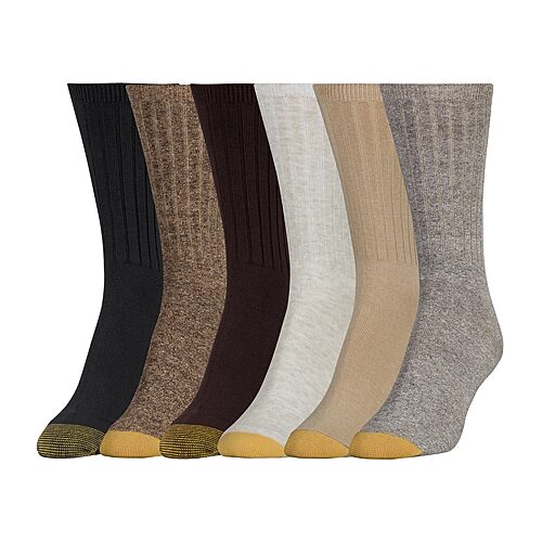 Gold Toe Womens 6-Pack Casual Ribbed Crew Socks - Khaki