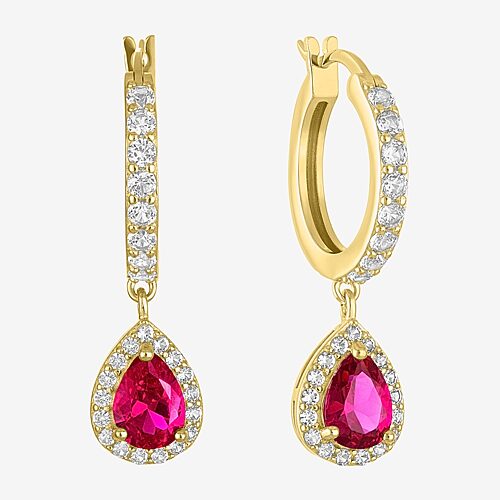 Click here for Lab Created Gemstone 14K Gold Over Silver Pear Dro... prices