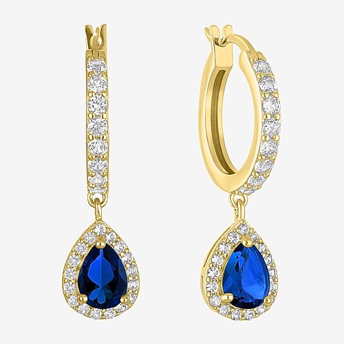 Click here for Lab Created Gemstone 14K Gold Over Silver Pear Dro... prices