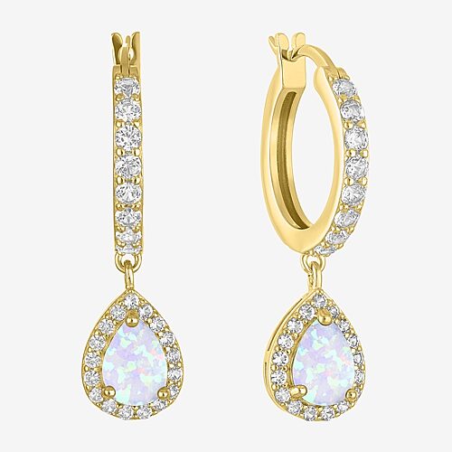 Click here for Lab Created Gemstone 14K Gold Over Silver Pear Dro... prices