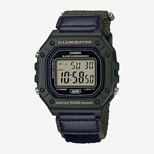 Casio Mens Water-Resistant Digital Watch with Black and Green Band - W-218HB-3AV