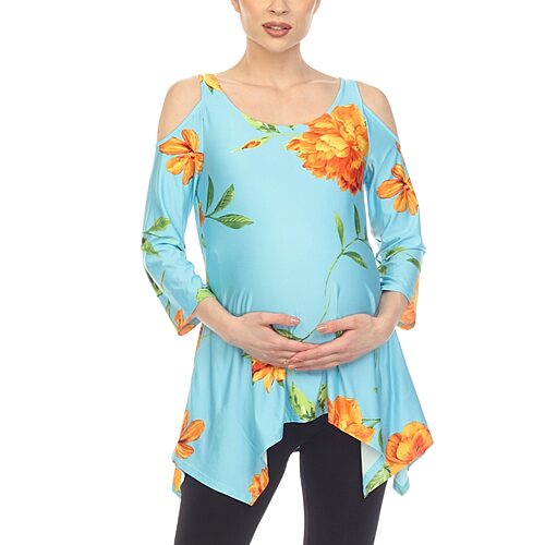 Click here for Womens White Mark Cold Shoulder Floral Maternity T... prices