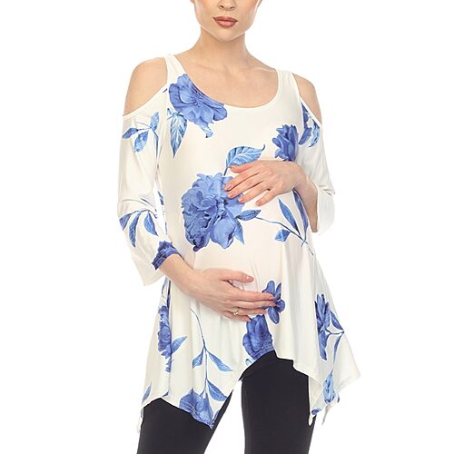 Click here for Womens White Mark Cold Shoulder Floral Maternity T... prices