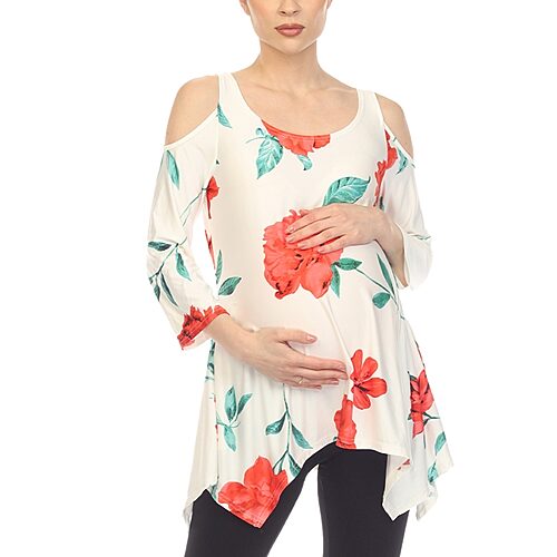 Click here for Womens White Mark Cold Shoulder Floral Maternity T... prices