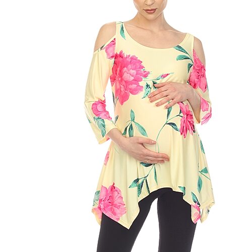 Click here for Womens White Mark Cold Shoulder Floral Maternity T... prices