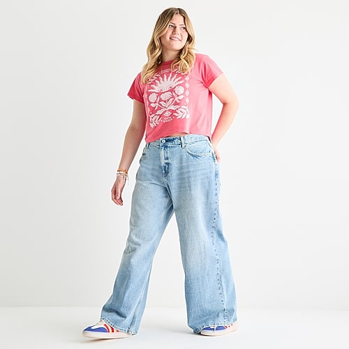Click here for Arizona Womens Juniors Plus Low Rise Baggy Fit Jea... prices