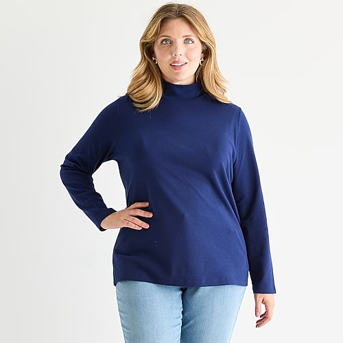 Click here for St. Johns Bay Womens Long Sleeve Mock Neck Top Plu... prices