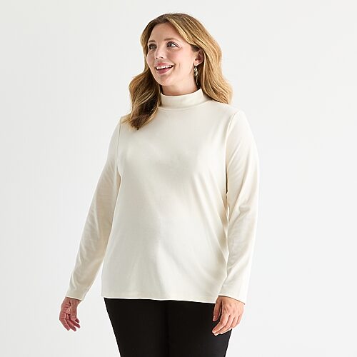 Click here for St. Johns Bay Womens Long Sleeve Mock Neck Top Plu... prices