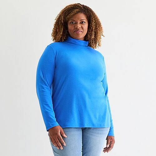 Click here for St. Johns Bay Womens Long Sleeve Mock Neck Top Plu... prices