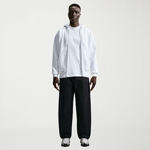 Nike Mens Club Fleece Embroidered Premium Full-Zip Hoodie in Birch Heather/White Size: Medium