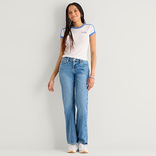 Click here for Arizona Womens Juniors Low Rise Straight Leg Jean... prices