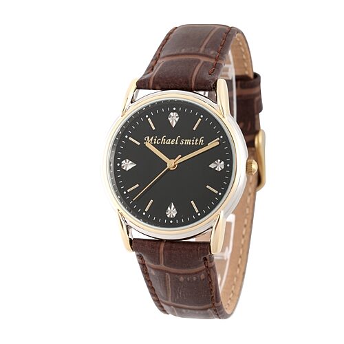 Click here for Personalized Mens Brown Leather 4 Diamond Strap Wa... prices