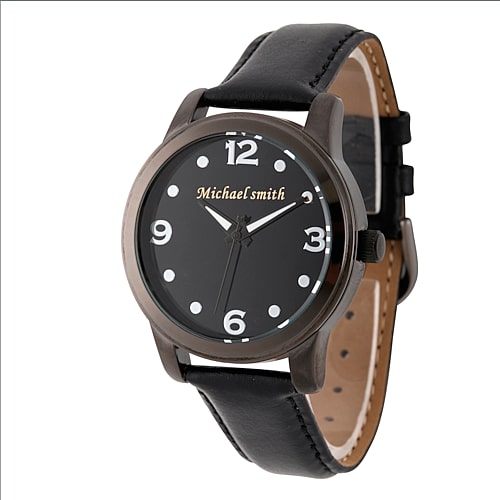 Click here for Personalized Mens Black Alloy Leather Strap Watch... prices