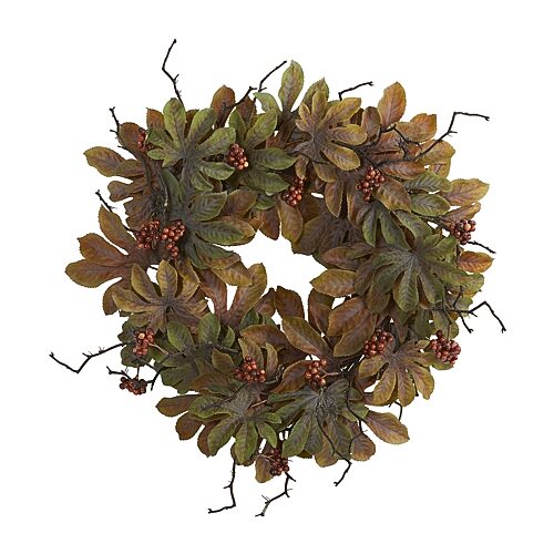 Click here for Nearly Natural Fatsia Autumn Wreath  One Size  Gre... prices