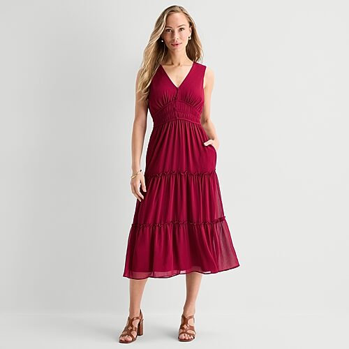 Click here for Danny & Nicole Womens Midi V Neck Sleeveless Fit +... prices