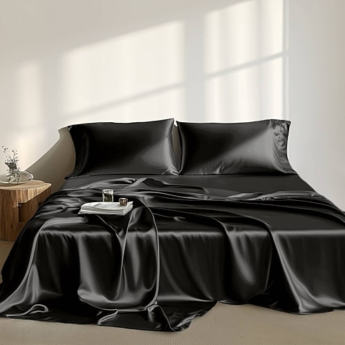 Madison Park Essentials Satin 7-Pc. Sheet Set  Split King - Black