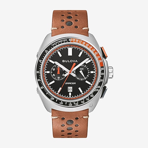 Bulova Mens Chronograph Racer Brown Leather Strap Watch 42mm