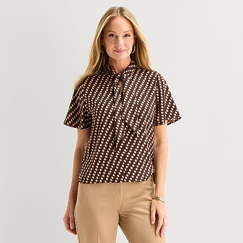 Click here for Liz Claiborne Womens Split Tie Neck Short Sleeve B... prices