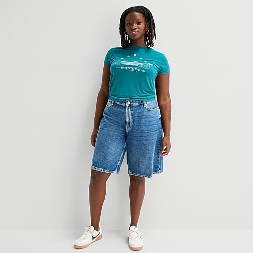 Click here for Arizona Womens 12 Low Rise Juniors Plus Denim Shor... prices
