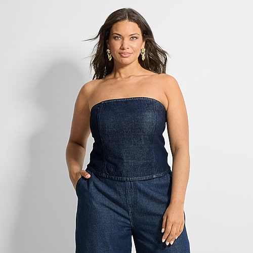 Click here for Ashley Graham Womens Plus Strapless Denim Top  22w... prices