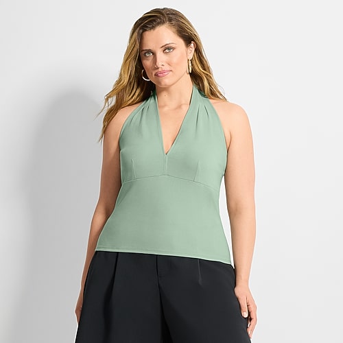 Click here for Ashley Graham Womens Plus Halter Neck Sleeveless B... prices