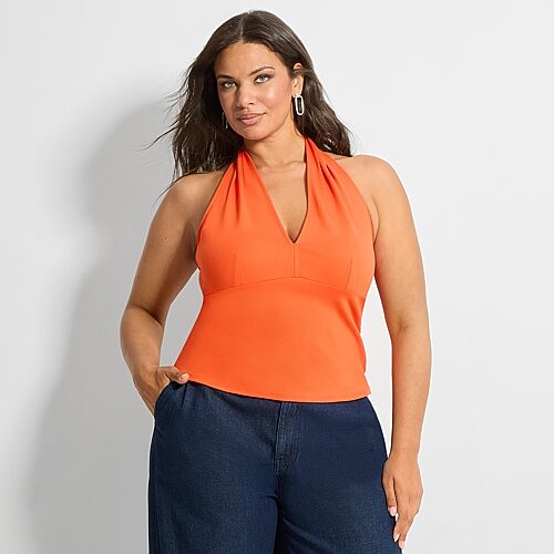 Click here for Ashley Graham Womens Plus Halter Neck Sleeveless B... prices